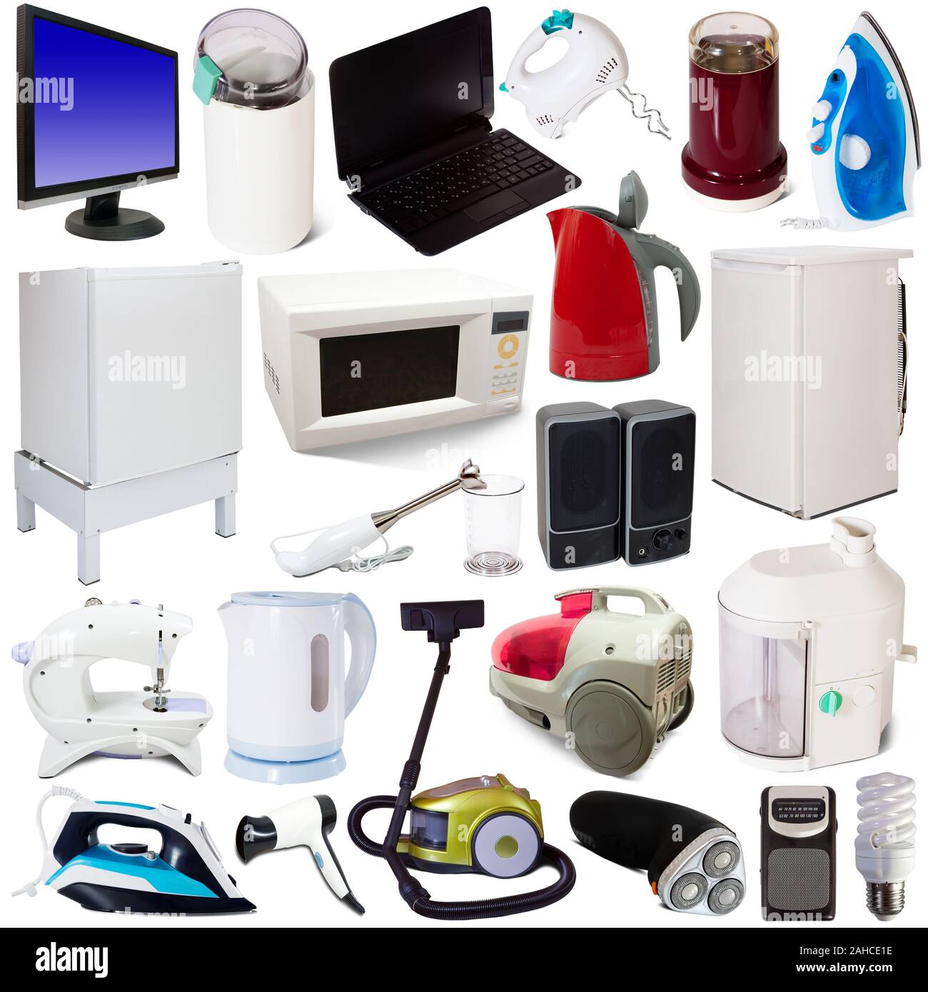 Assorted kitchen and home appliances on white background Stock Photo ...