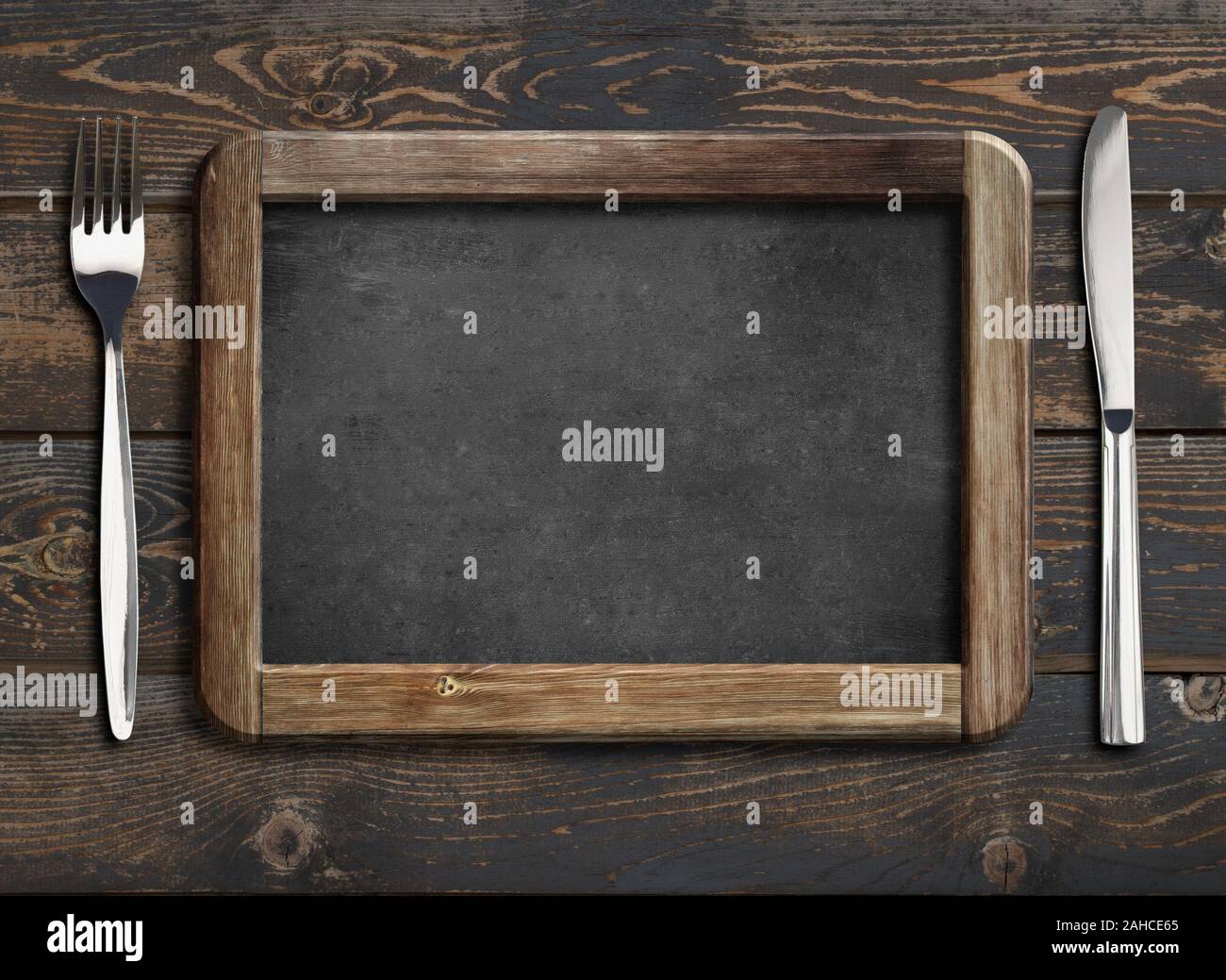 menu frame on old wooden dinning table top view Stock Photo - Alamy