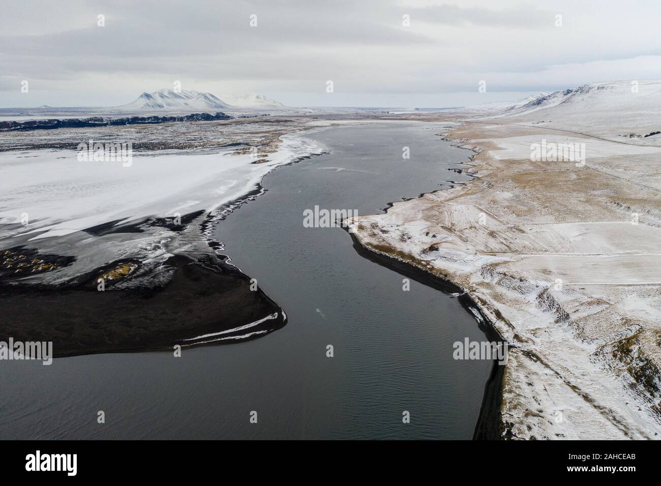 Aerial view of a snowy coast in the north of Iceland Stock Photo - Alamy