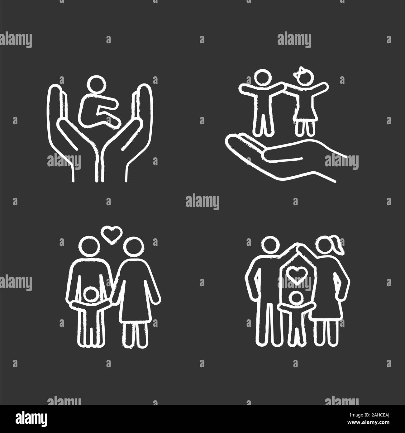 Child custody chalk icons set. Childcare. Children's rights and ...