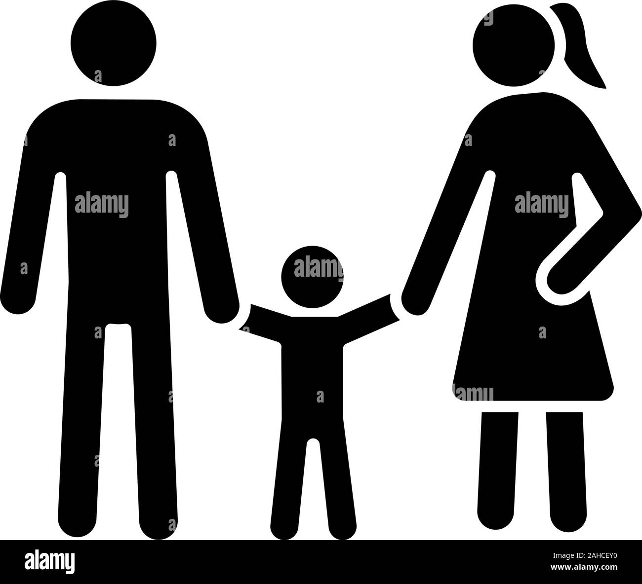 Family glyph icon. Silhouette symbol. Woman, man and child. Positive ...