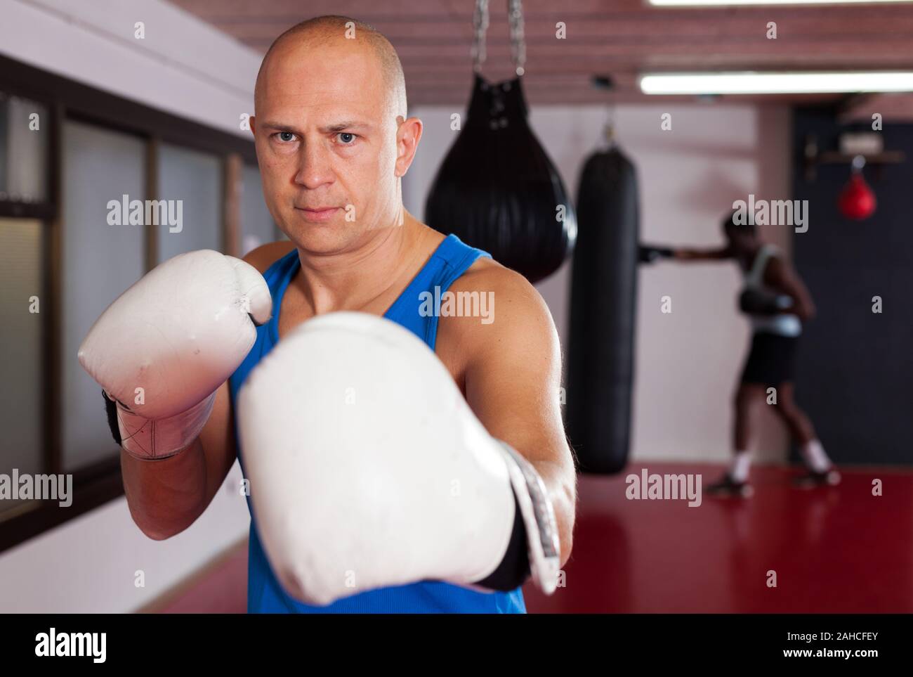Potrait of man boxer who is training in gym Stock Photo - Alamy