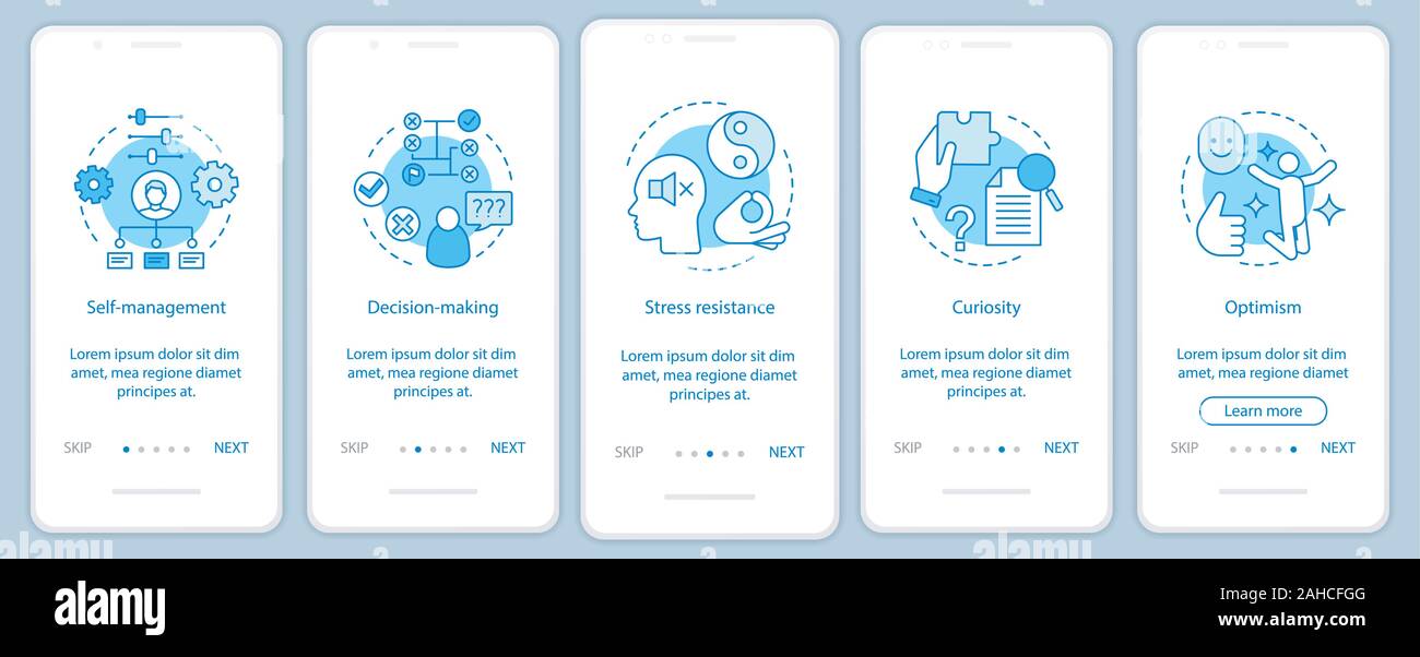 HR baseline skills onboarding mobile app page screen vector template. Professional qualities ...