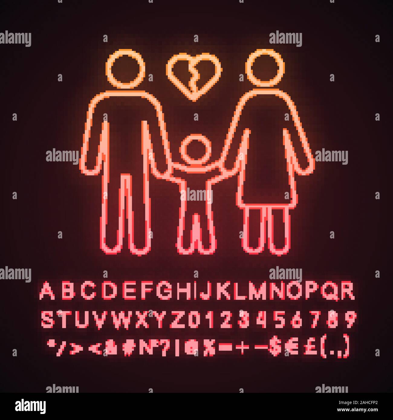 Divorce neon light icon. Parental conflicts. Marriage breakup. Couple ...