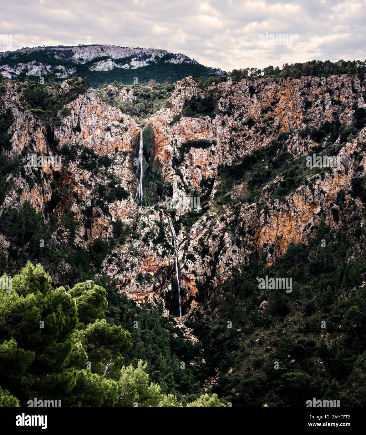 waterfall in port of valldemossa, majorca, balearic islands, spain ...