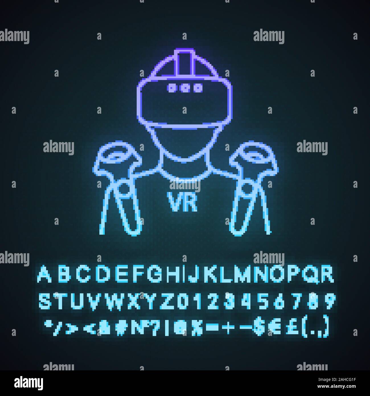 VR player neon light icon. Virtual reality player. Man with VR mask ...