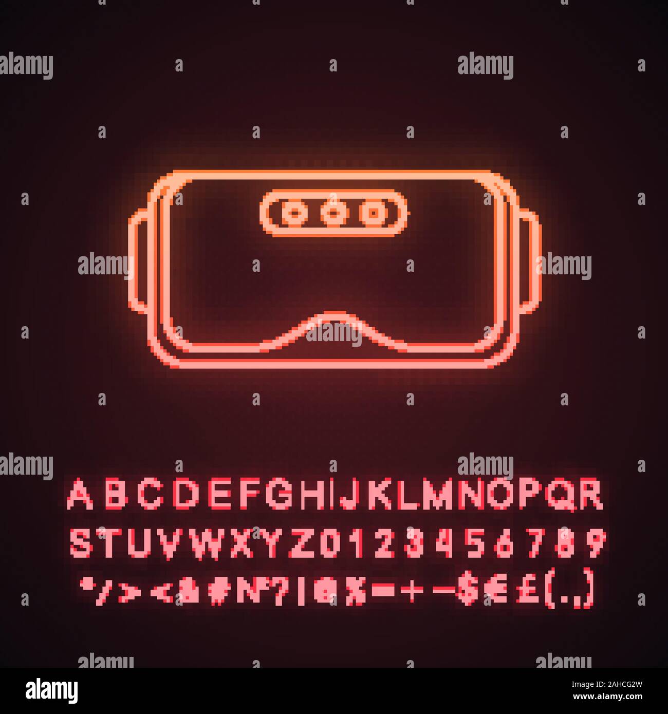 VR headset neon light icon. Virtual reality mask set. VR glasses ...