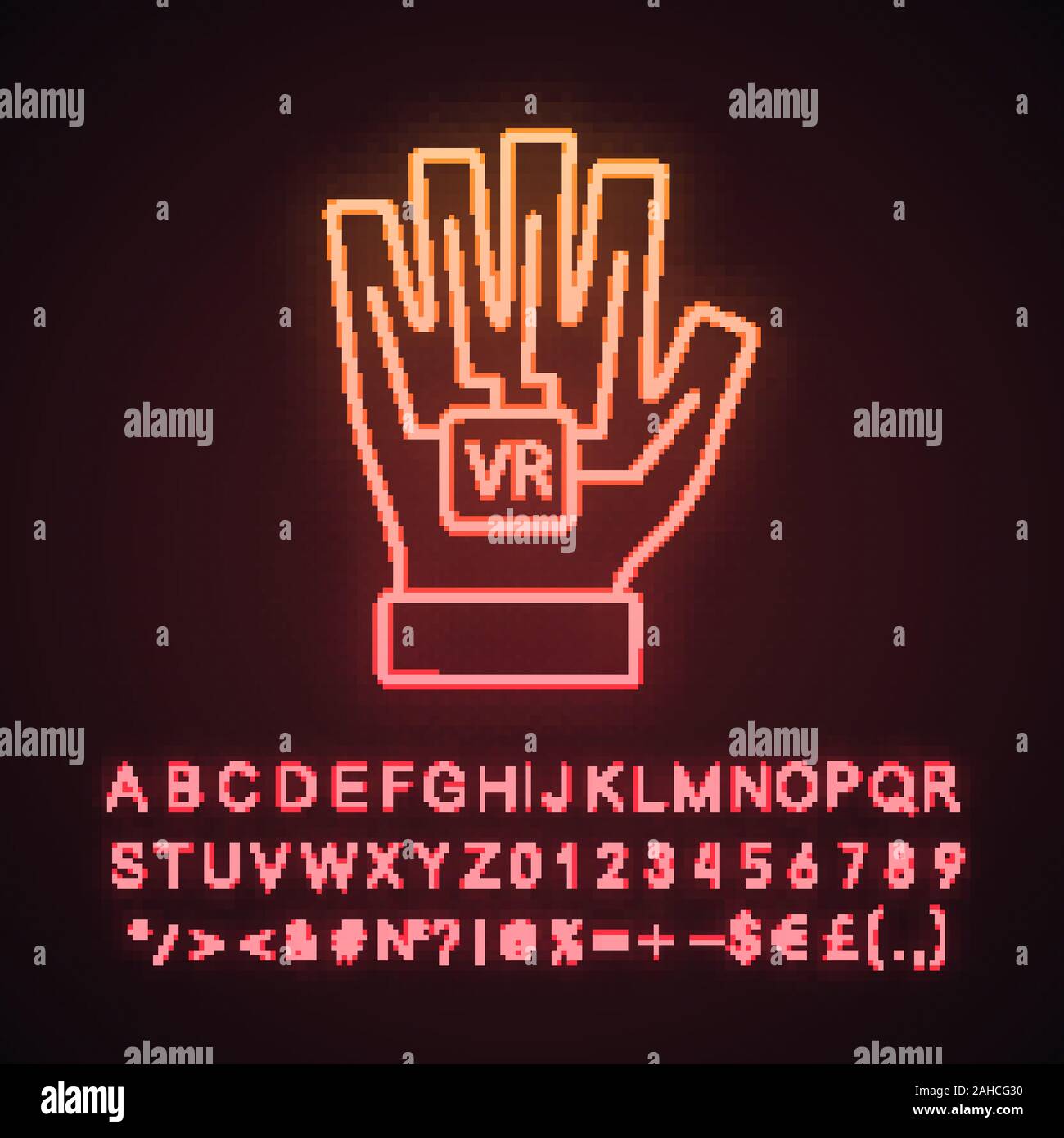 VR glove neon light icon. Haptic, wired glove. Dataglove, cyberglove ...