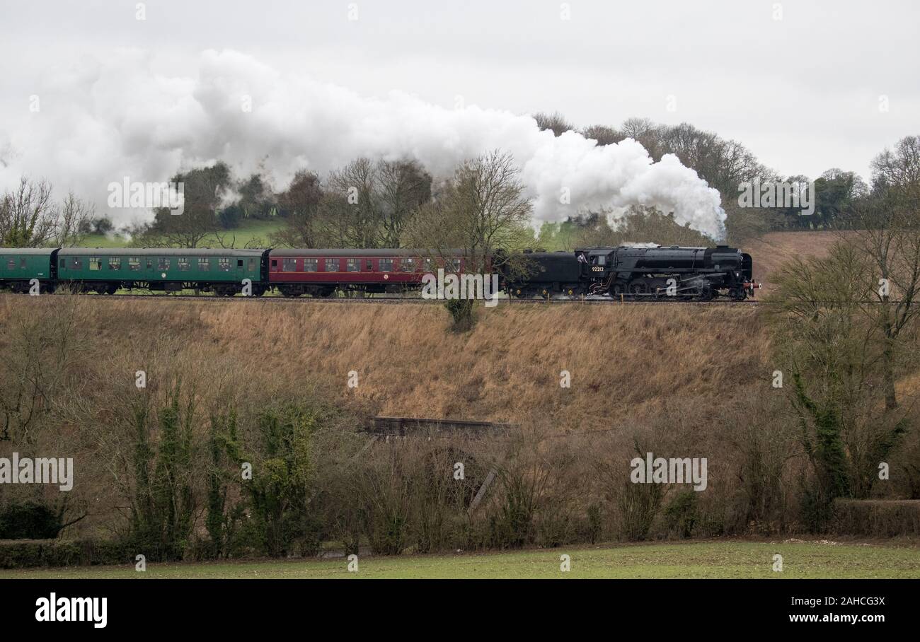 Steam locomotive 92212, British Railways Standard Class 9F, makes it's ...