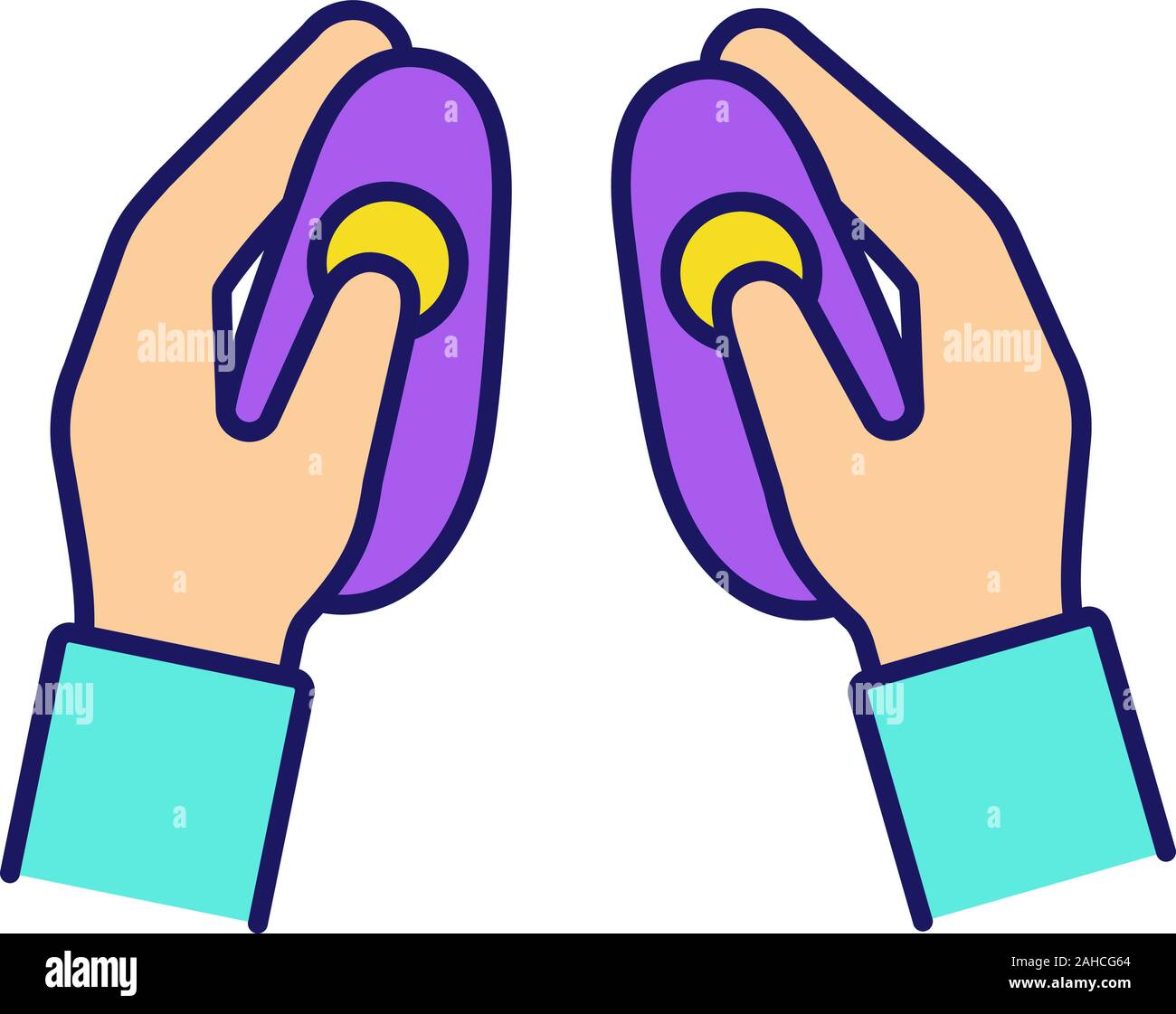 VR wireless controller color icon. Hands holding virtual reality ...