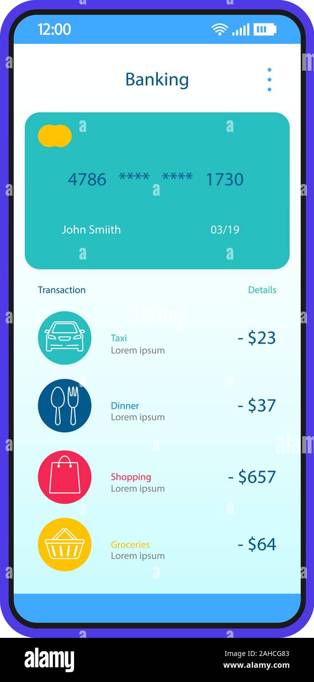 Mobile banking account interface template. Online payment. Smartphone ...