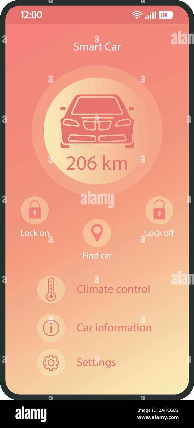 Smart car control app mobile interface vector template. Smartphone ...