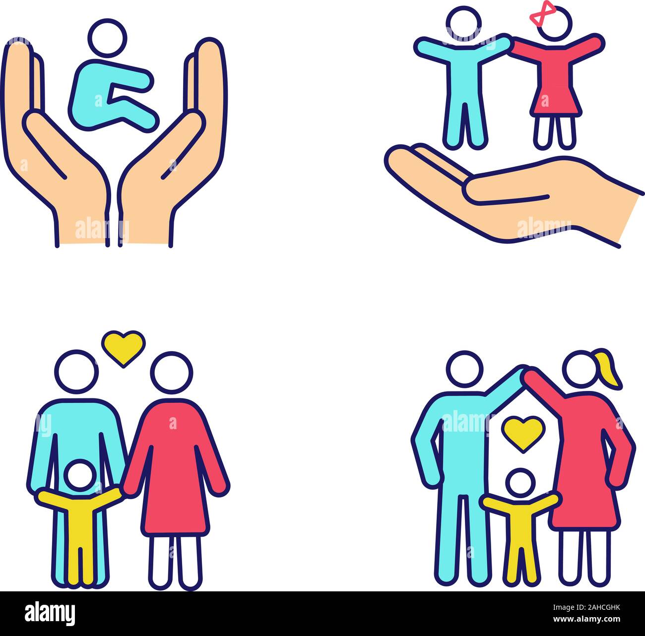 Child custody color icons set. Childcare. Children's rights and ...