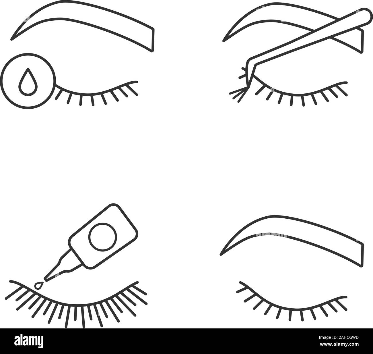 Eyelash extension linear icons set. Thin line contour symbols. False ...