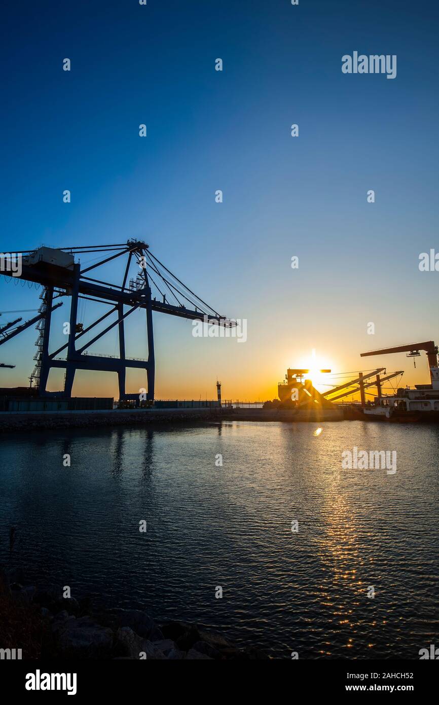 Container terminal in the evening Stock Photo - Alamy