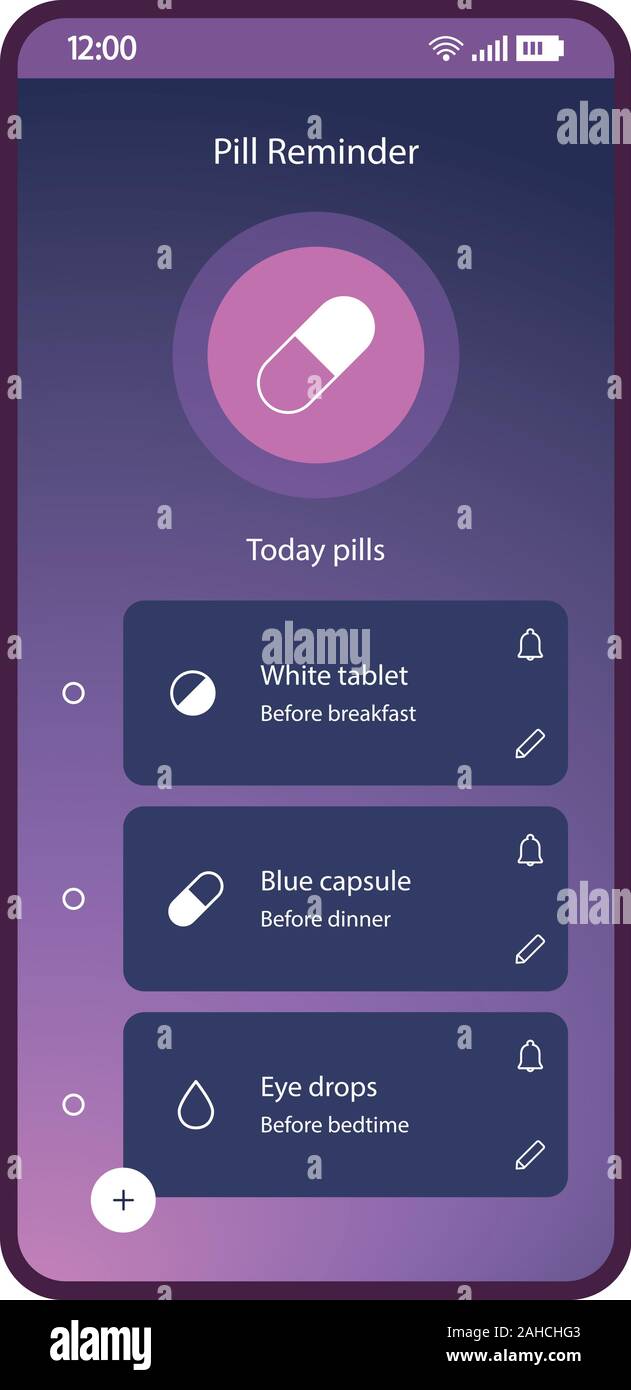 Pills, med reminder app smartphone interface vector template. Drugs ... Pills, med reminder app smartphone interface vector template. Drugs ...