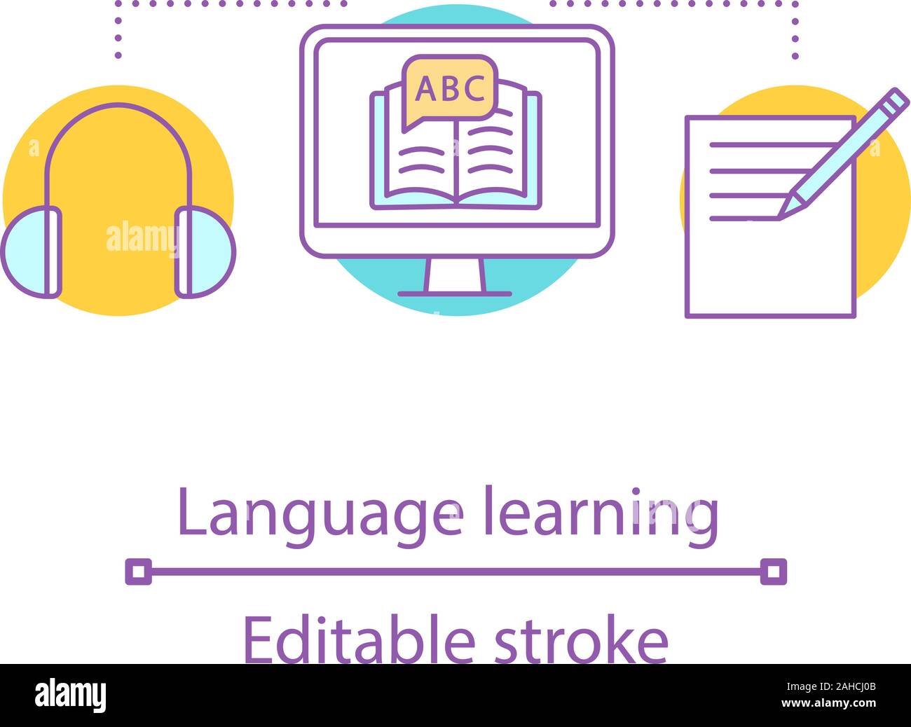 Online language learning concept icon. Spell check. Foreign language ...