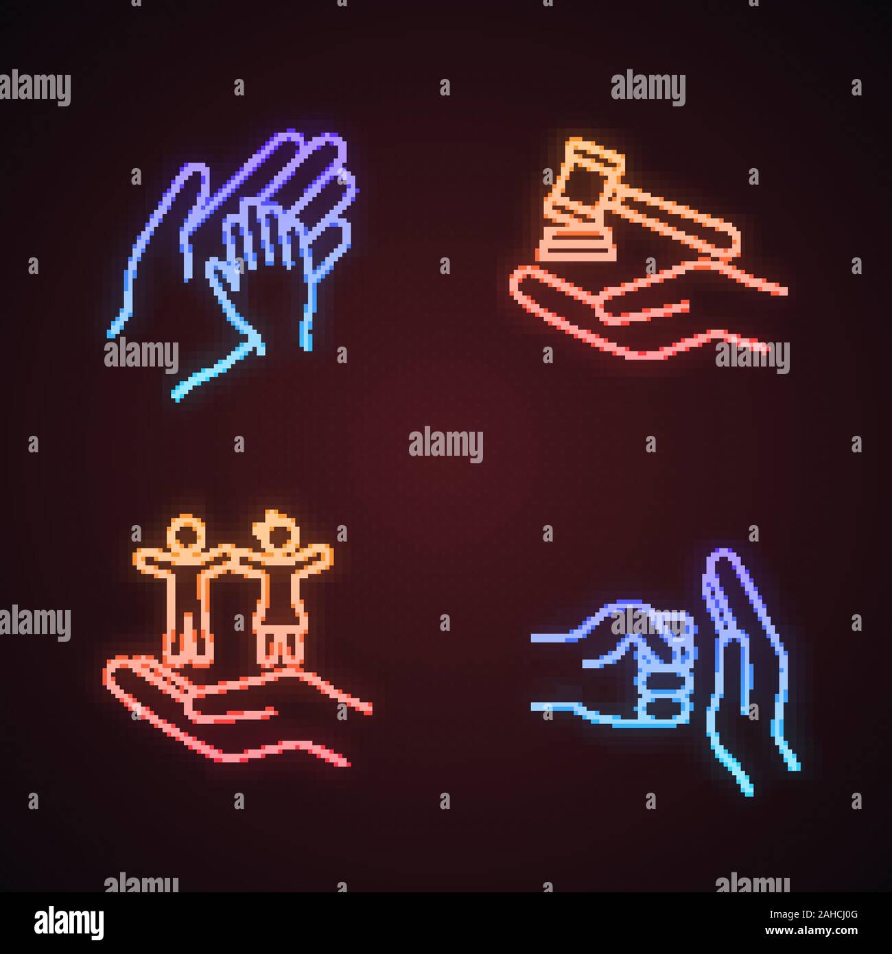 Child custody neon light icons set. Adoption. Childcare. Family law ...