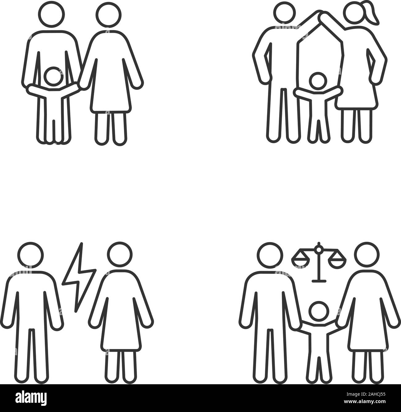 Child custody linear icons set. Thin line contour symbols. Childcare ...