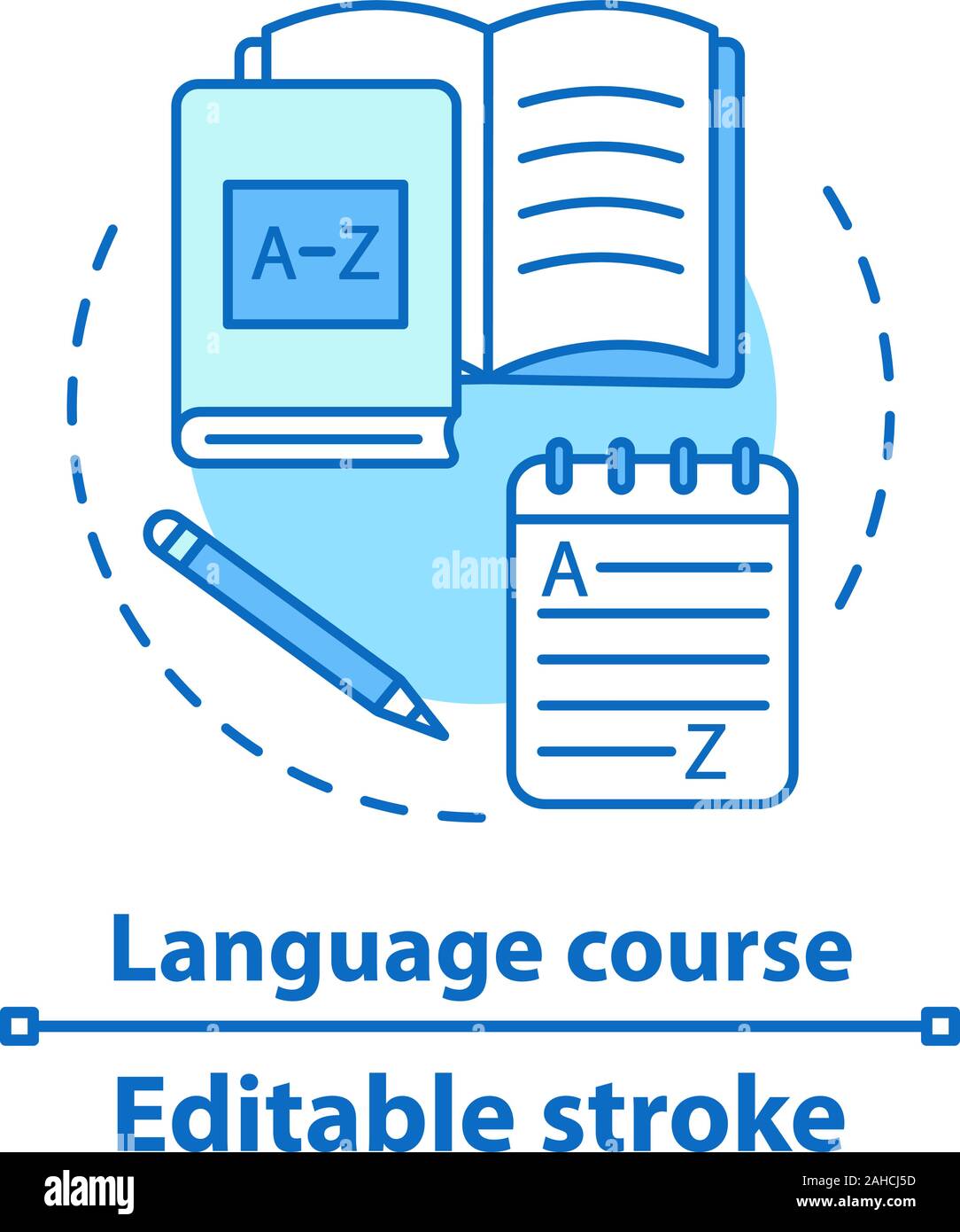 Foreign language courses concept icon. Grammar learning. Idea thin line ...
