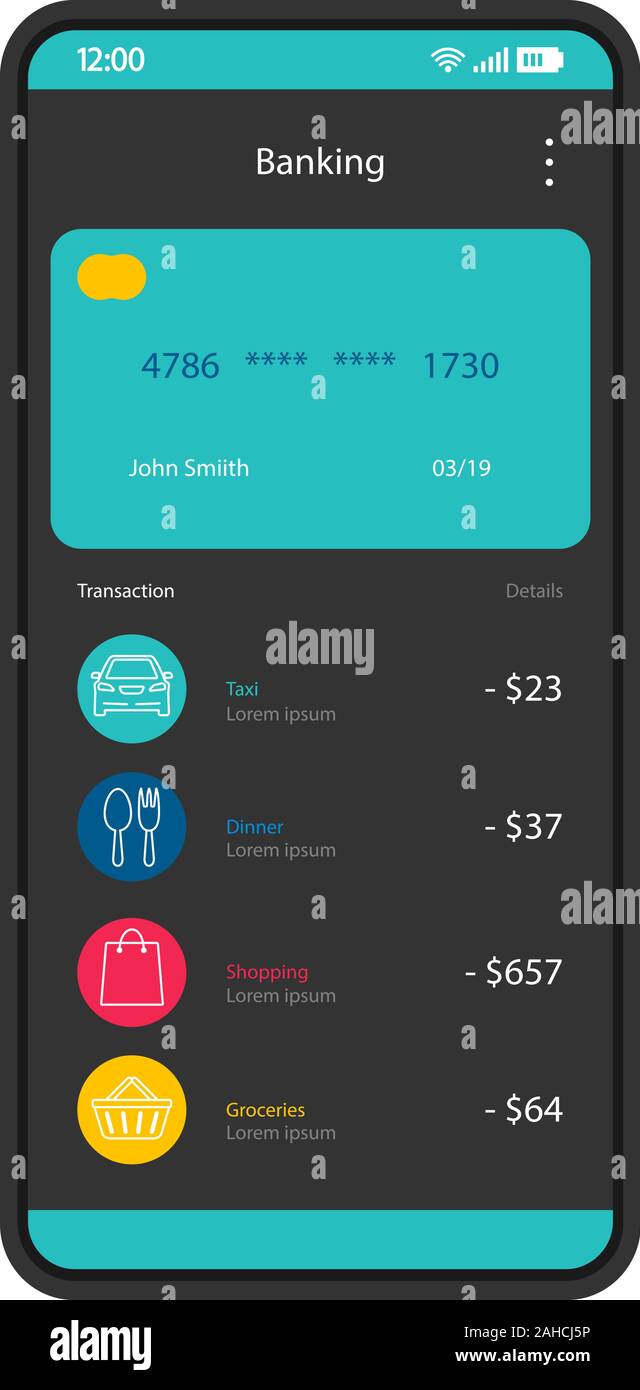 Mobile banking interface vector template. Online payment. Smartphone ...