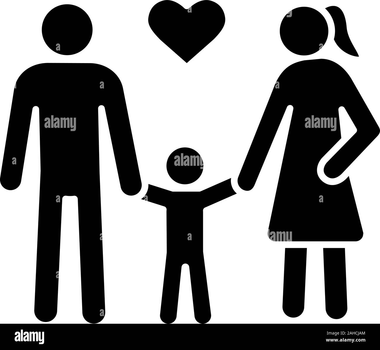 Family glyph icon. Silhouette symbol. Woman, man and child. Positive ...