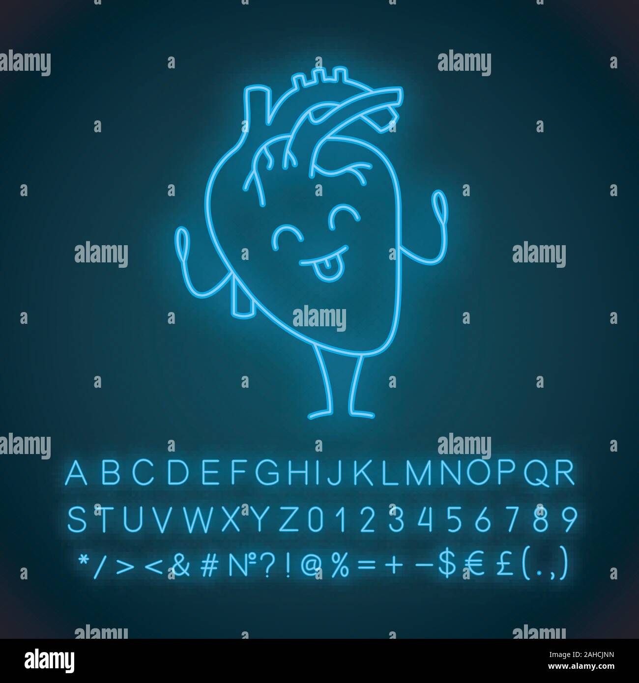 Sad human internal organs characters neon light icons set. Glowing ...