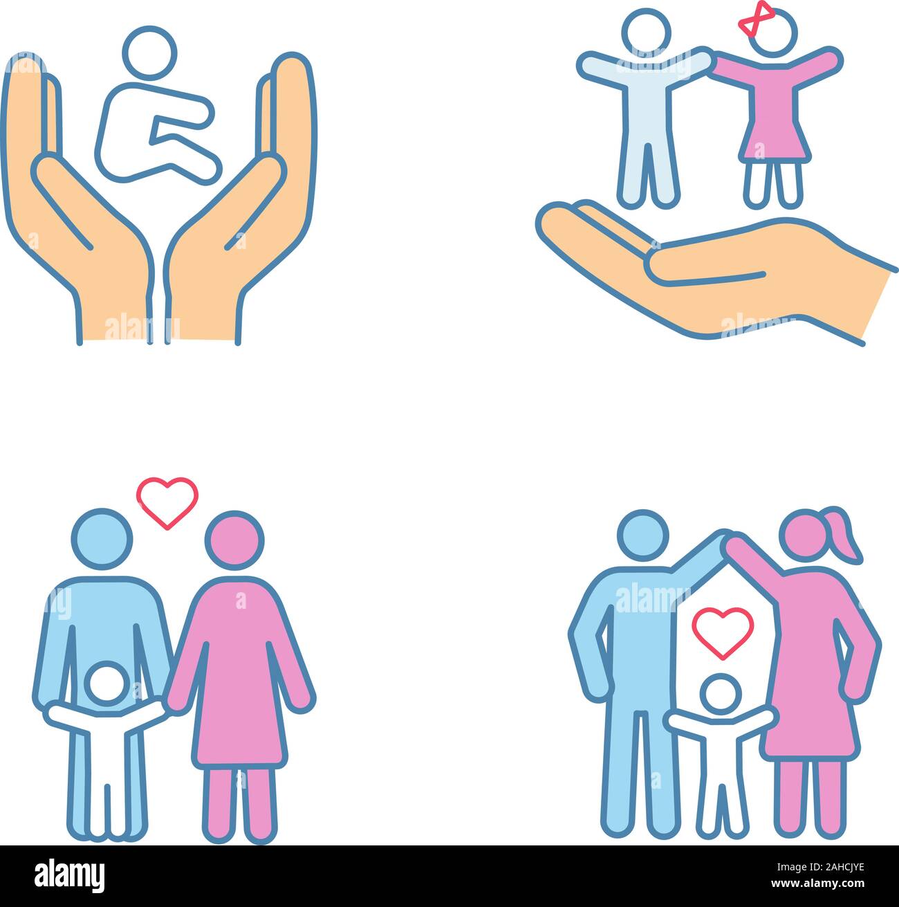 Child custody color icons set. Childcare. Children's rights and ...