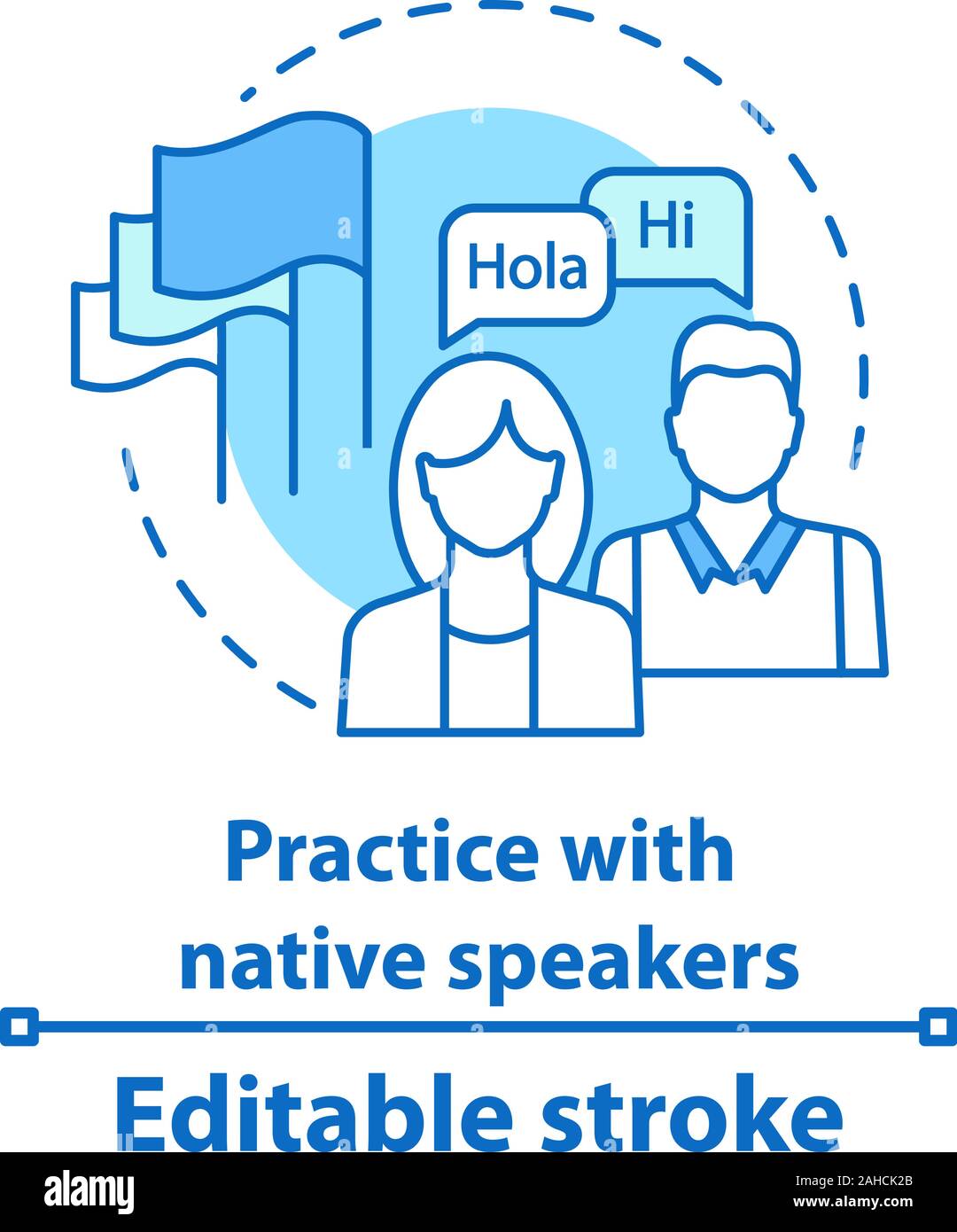 Practice with native speaker concept icon. Lessons with tutor. Foreign ...