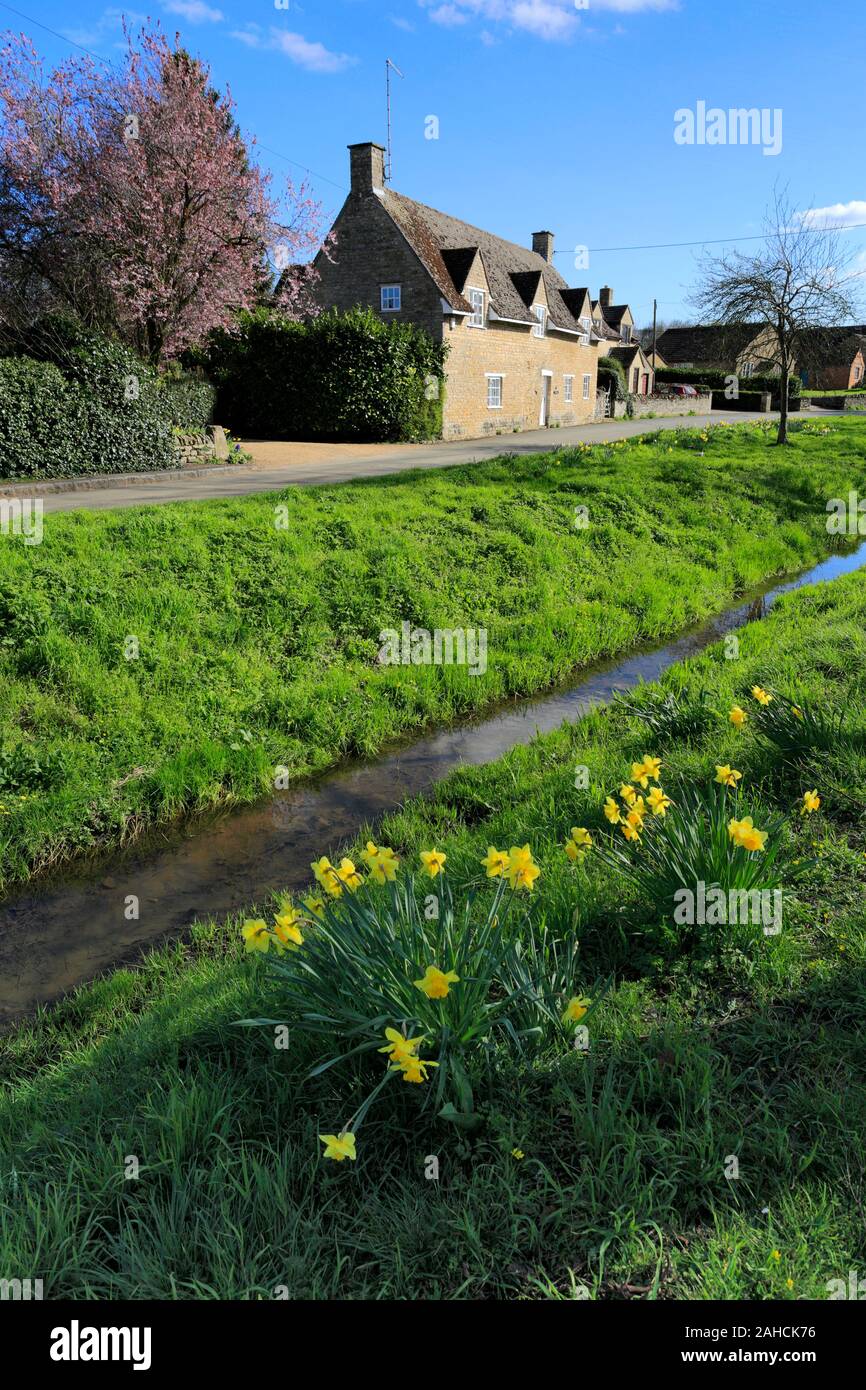 Spring view over Barnwell village green, Northamptonshire; England; UK ...