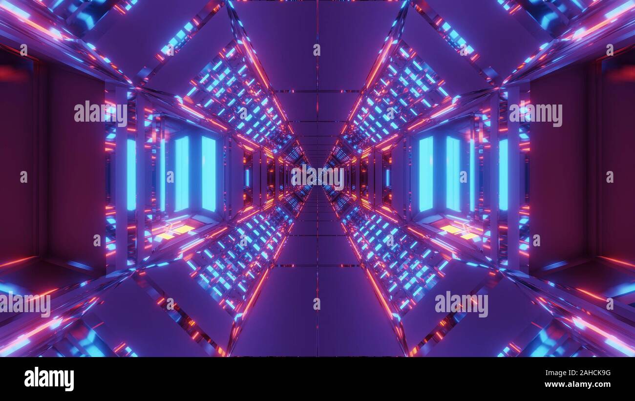 futuristic science-fiction hangar tunnel with endless glowing lights 3d ...