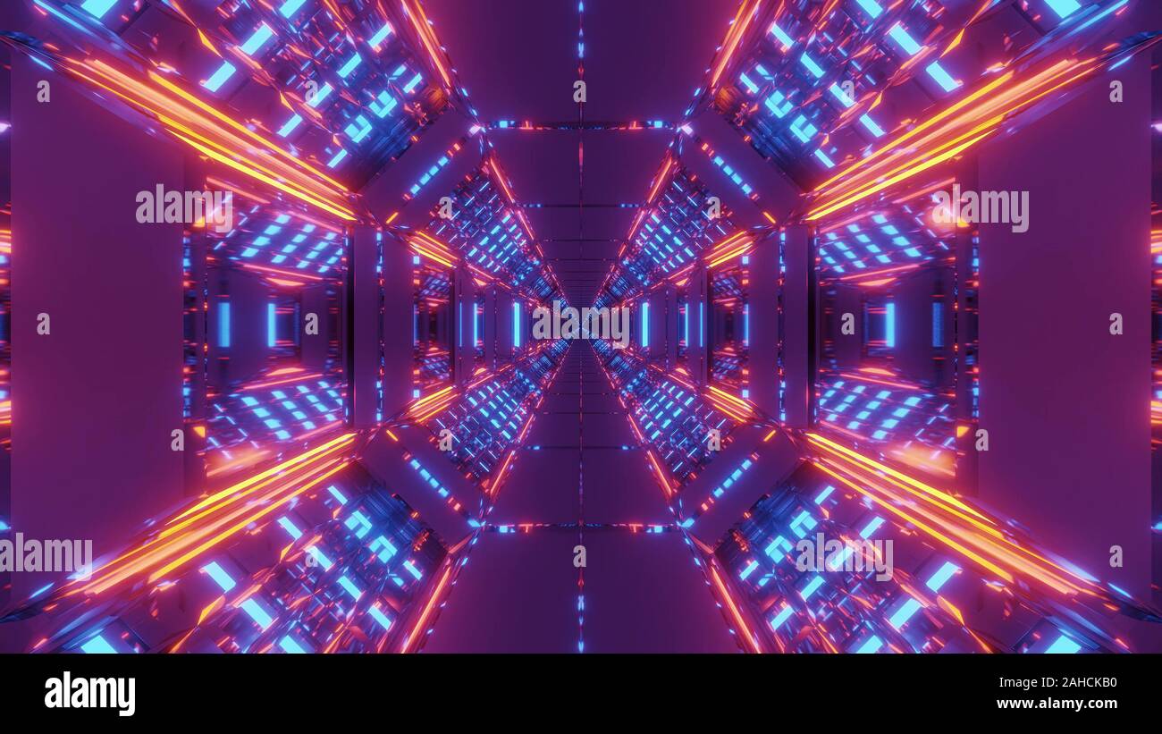 futuristic science-fiction hangar tunnel with endless glowing lights 3d ...