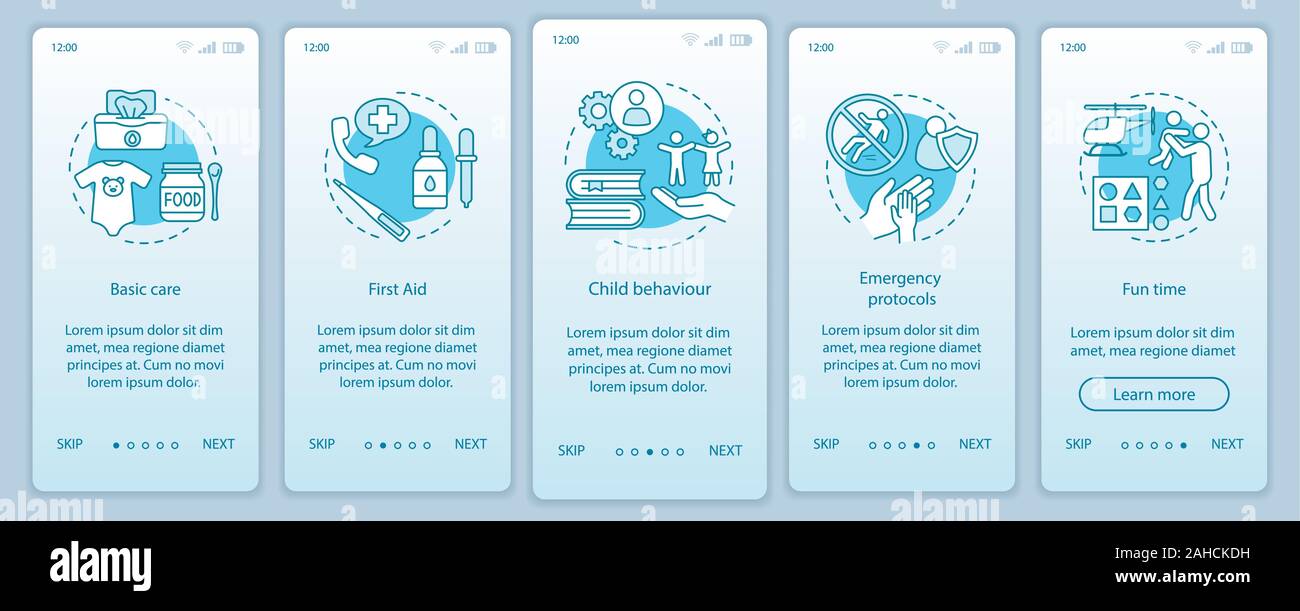 Babysitters classes onboarding mobile app screen vector template. Childcare. Babysitting ...