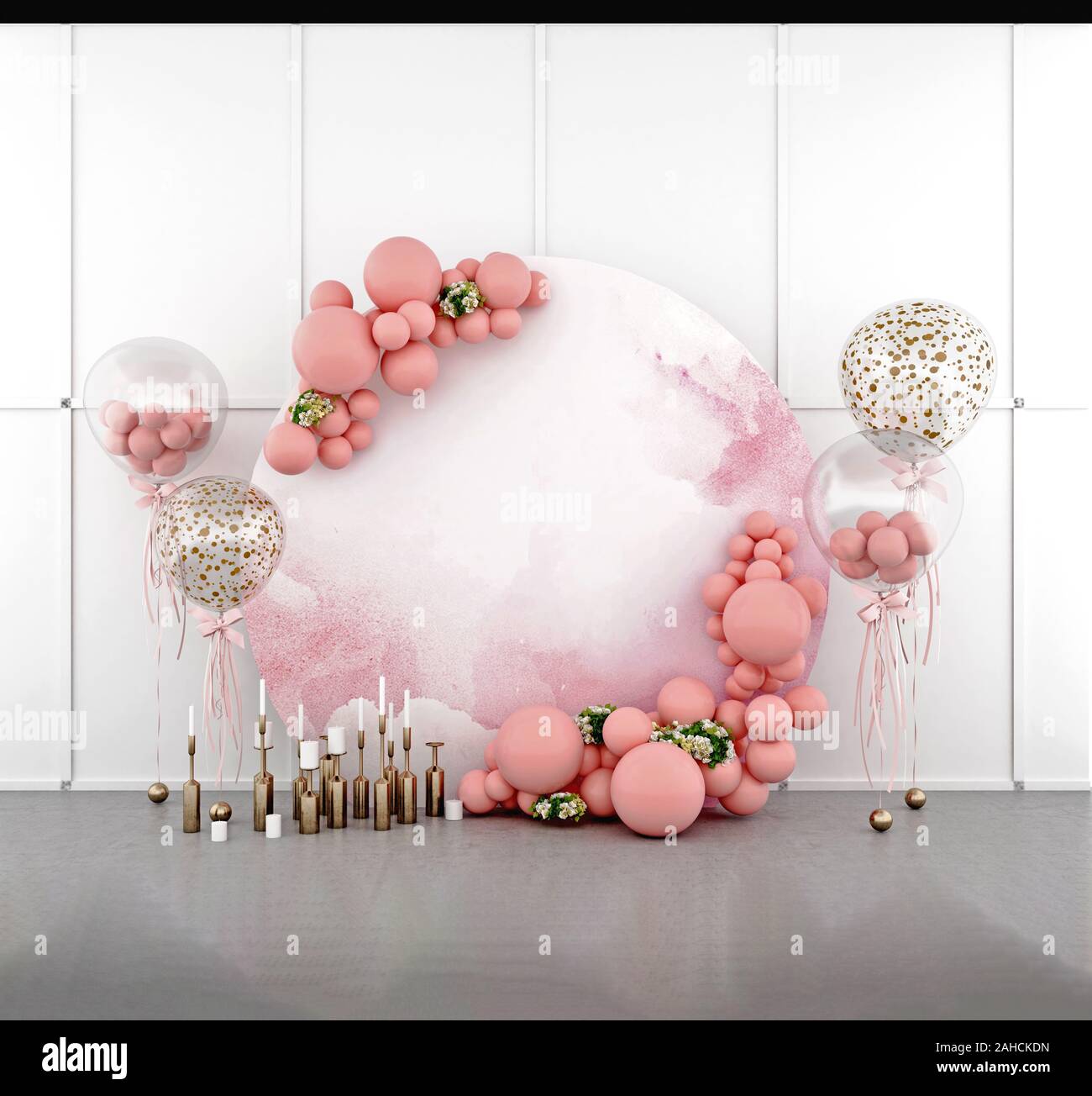 3d render of celebration decor with balloons Stock Photo - Alamy