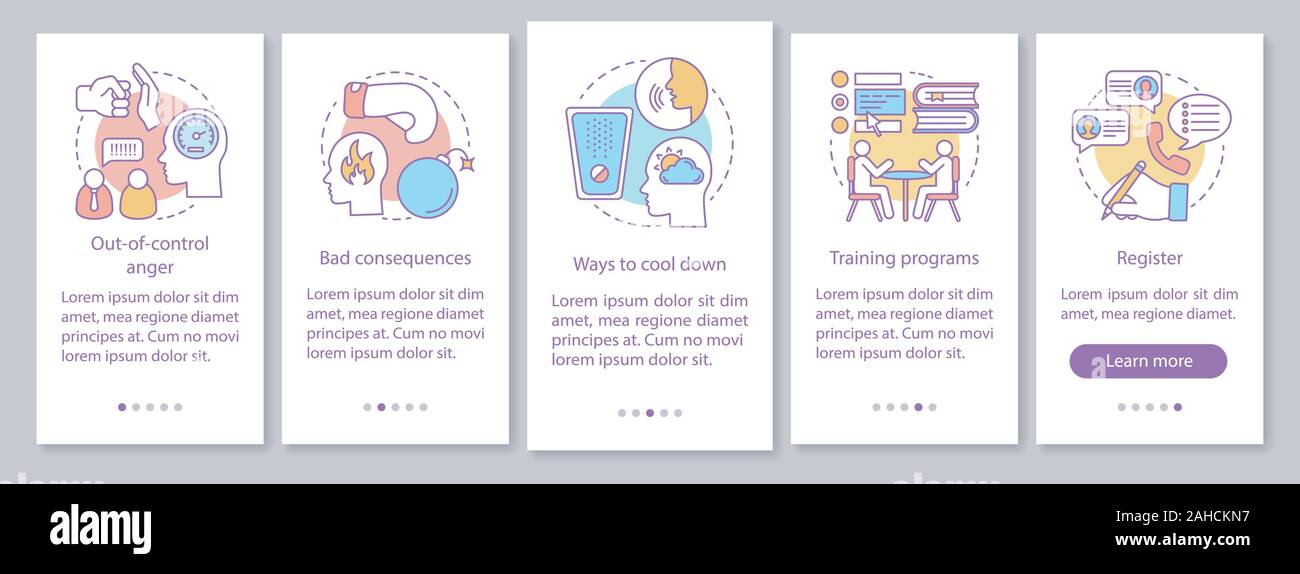 Anger management onboarding mobile app page screen vector template ...