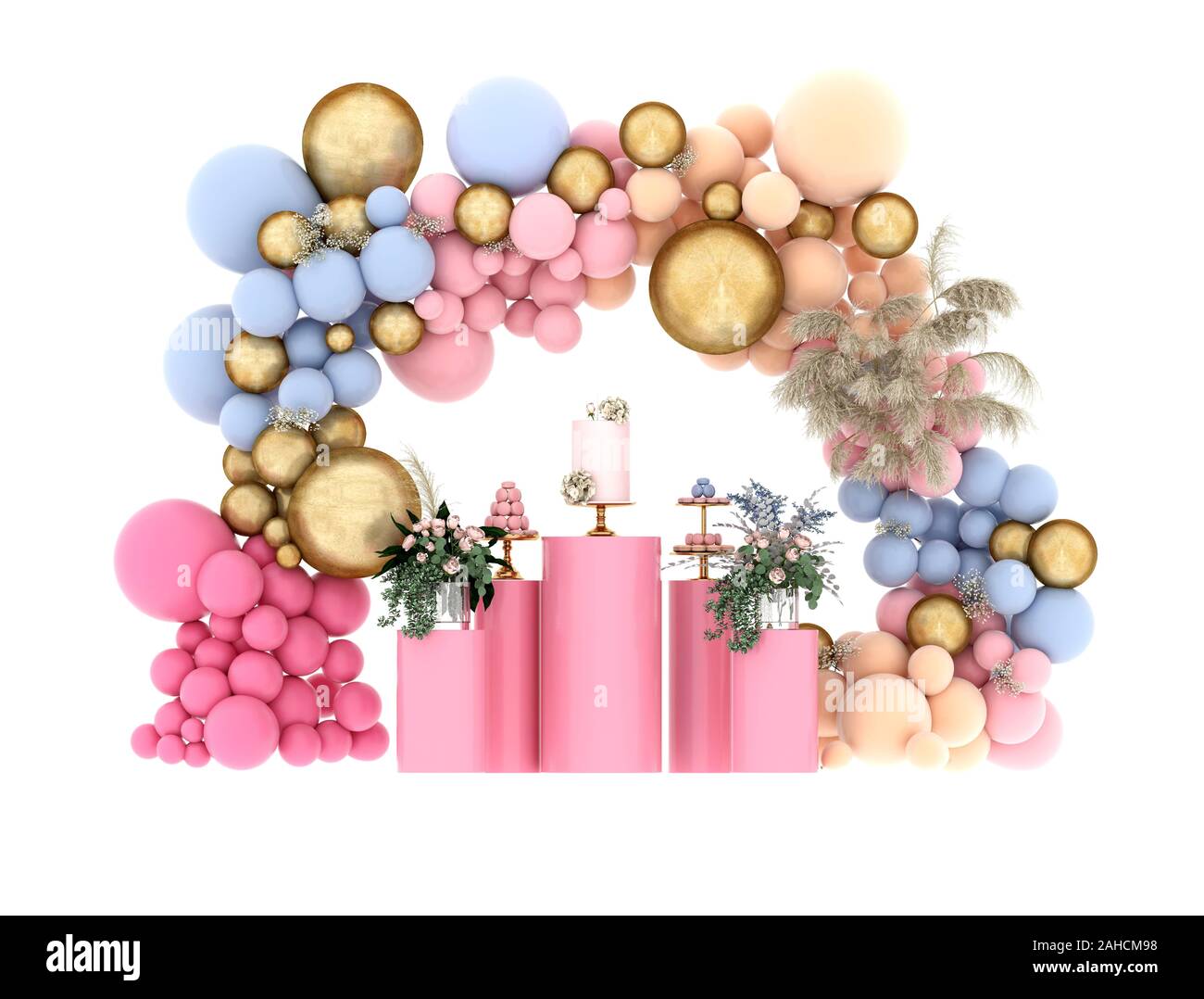 3d render of celebration decor with balloons Stock Photo - Alamy