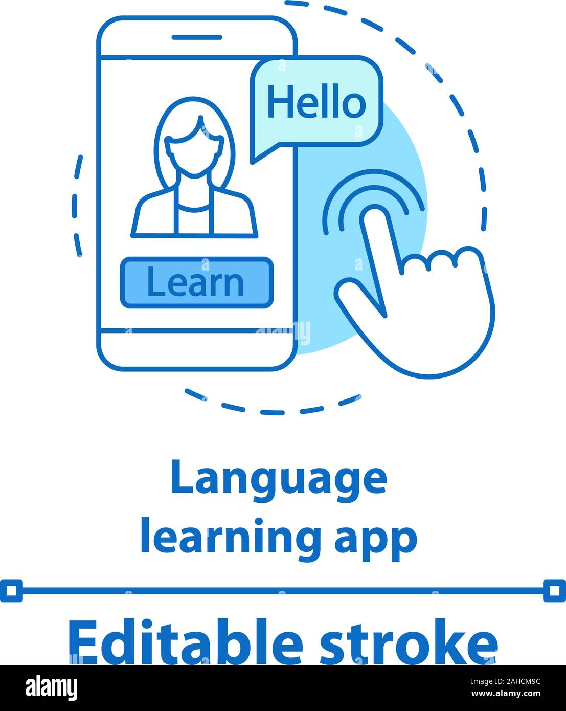 Language learning app concept icon. Online courses idea thin line ...
