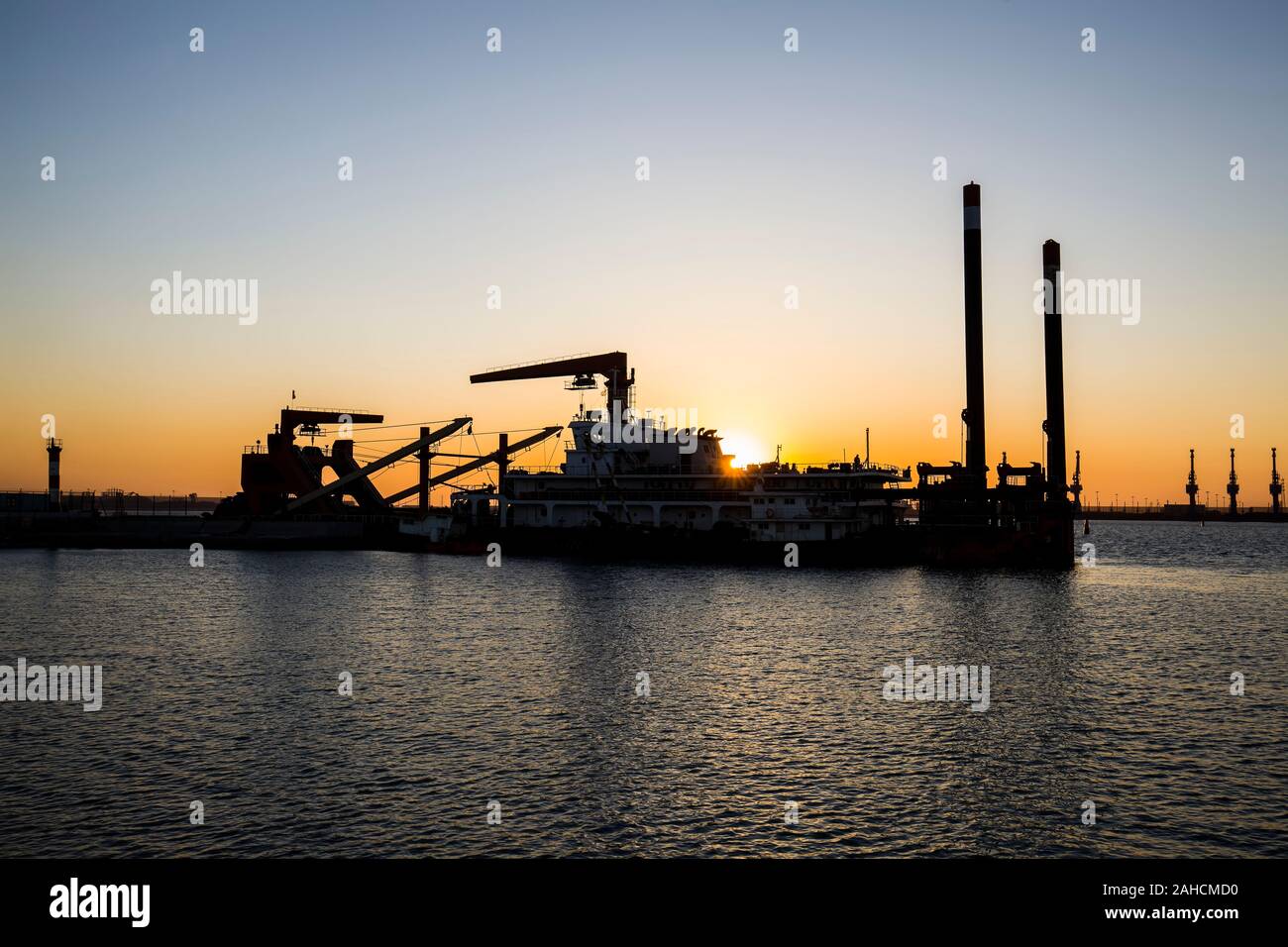 Container terminal in the evening Stock Photo - Alamy