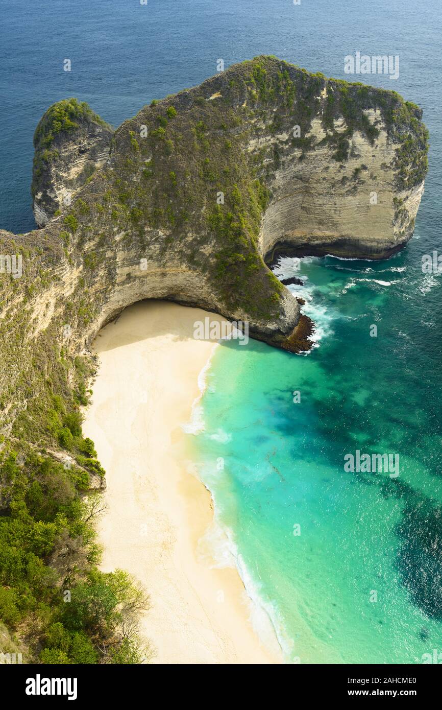 View from above, stunning aerial view of a T-Rex shaped cliffs with the ...