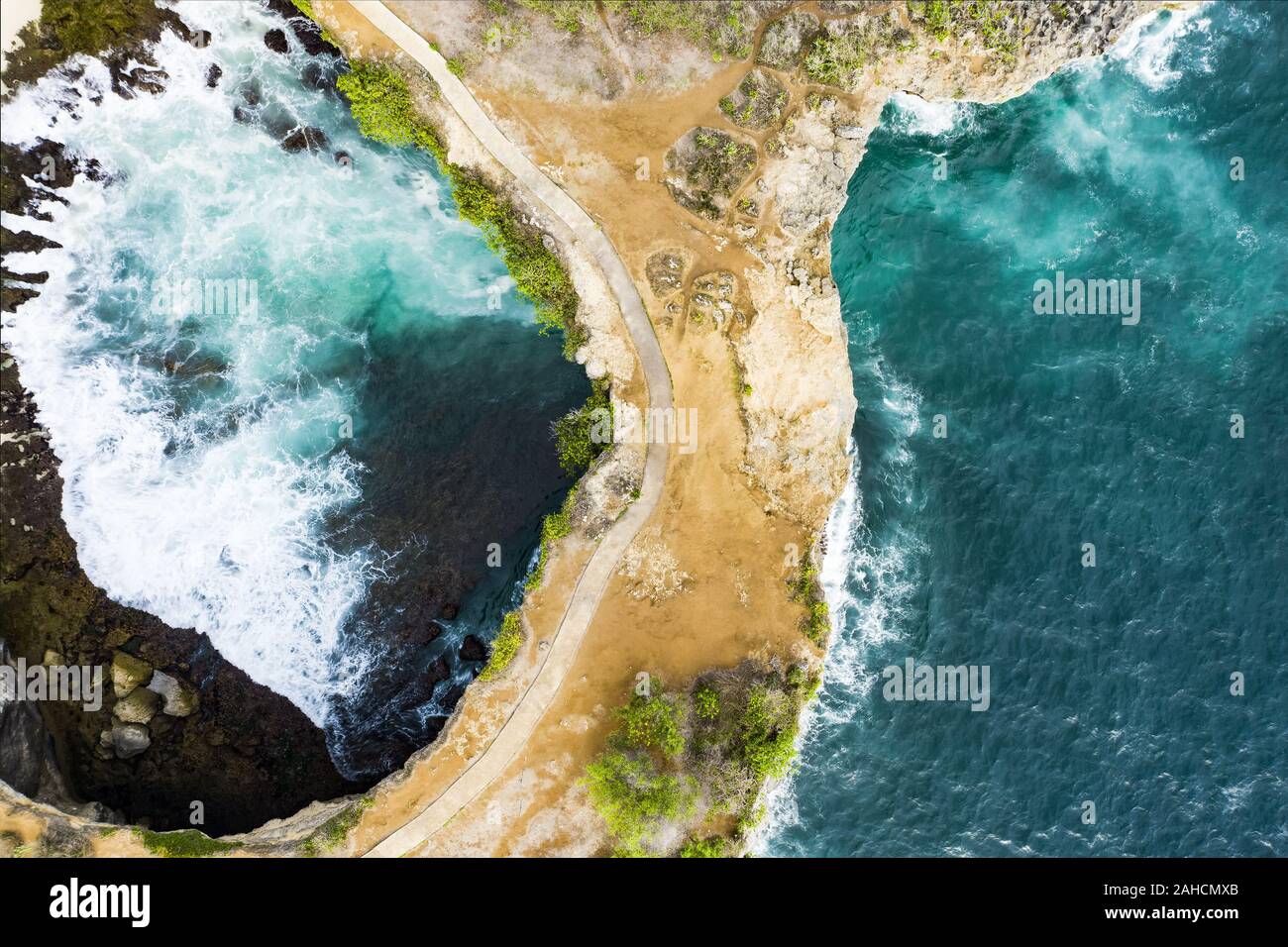 View from above, stunning aerial view of the Broken Beach Stock Photo ...