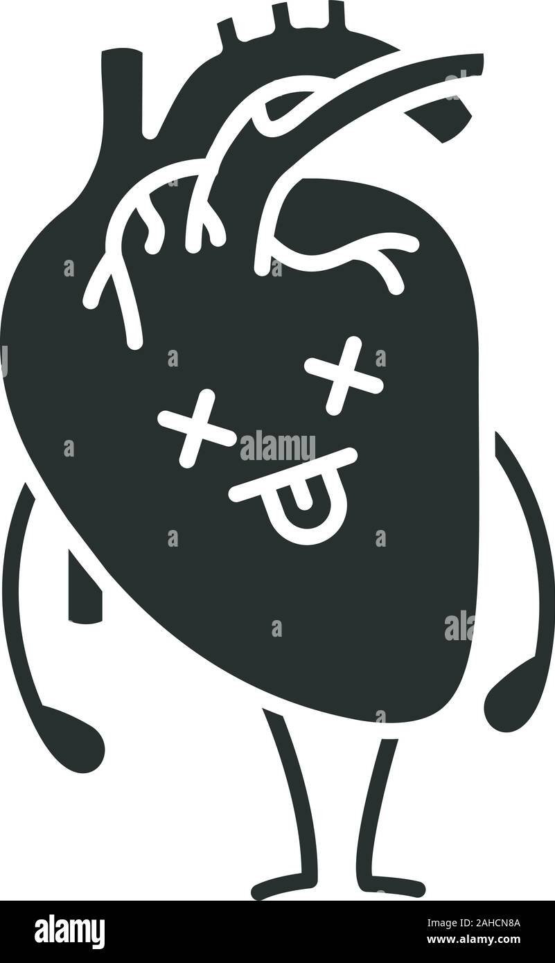 Dead human heart emoji glyph icon. Silhouette symbol. Cardiovascular ...