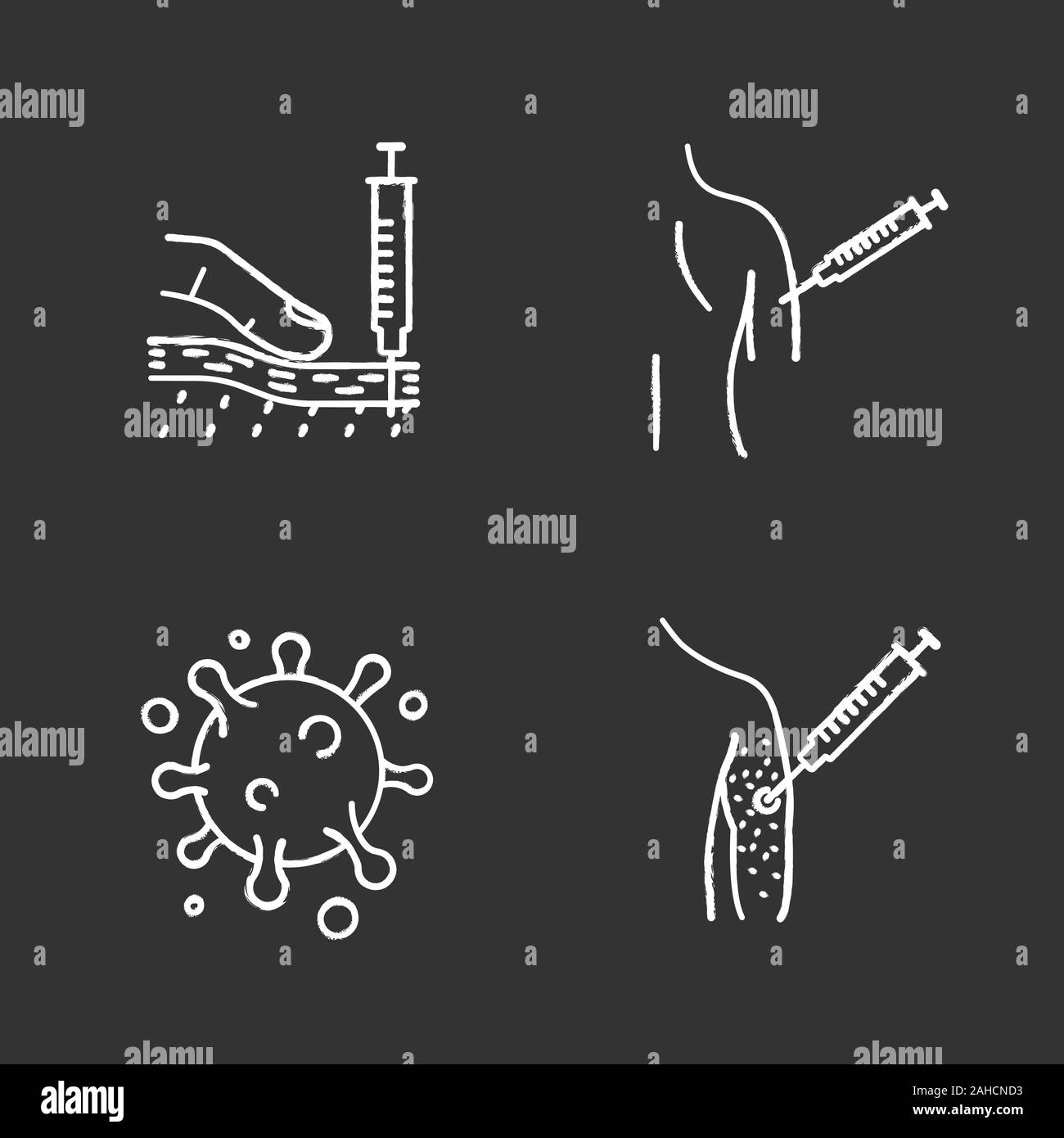 Vaccination and immunization chalk icons set. Subcutaneous injection ...