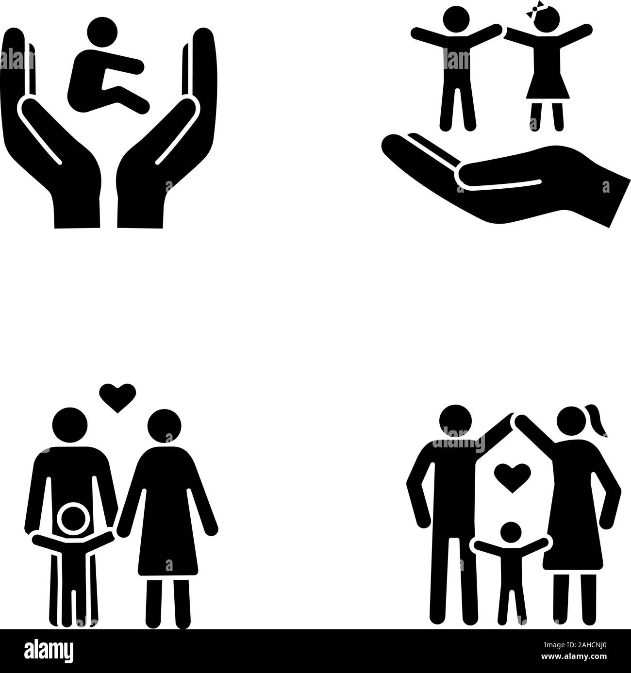 Child custody glyph icons set. Silhouette symbols. Childcare. Children ...