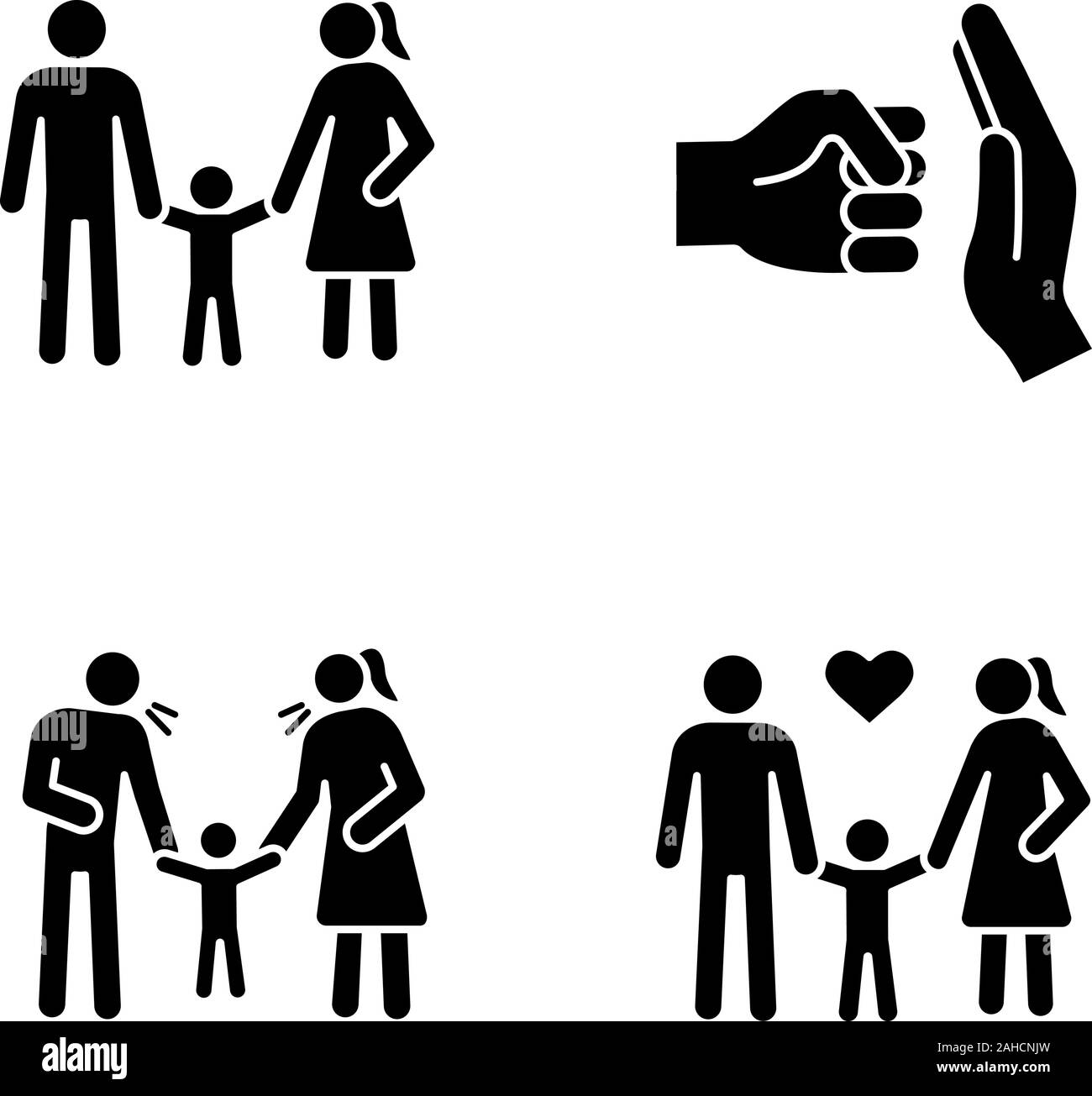 Child custody glyph icons set. Silhouette symbols. Childcare. Happy ...