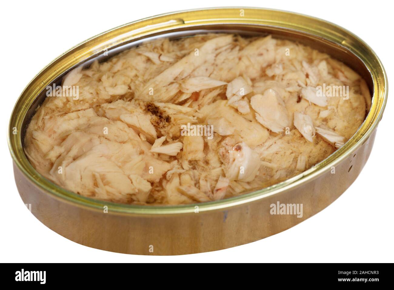 Tin can with tuna fillet in oil. Isolated over white background Stock ...
