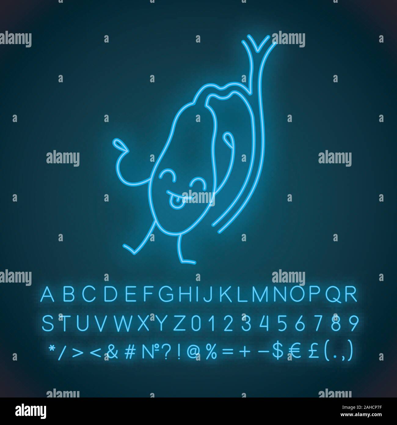 Happy gallbladder emoji neon light icon. Healthy digestive system ...