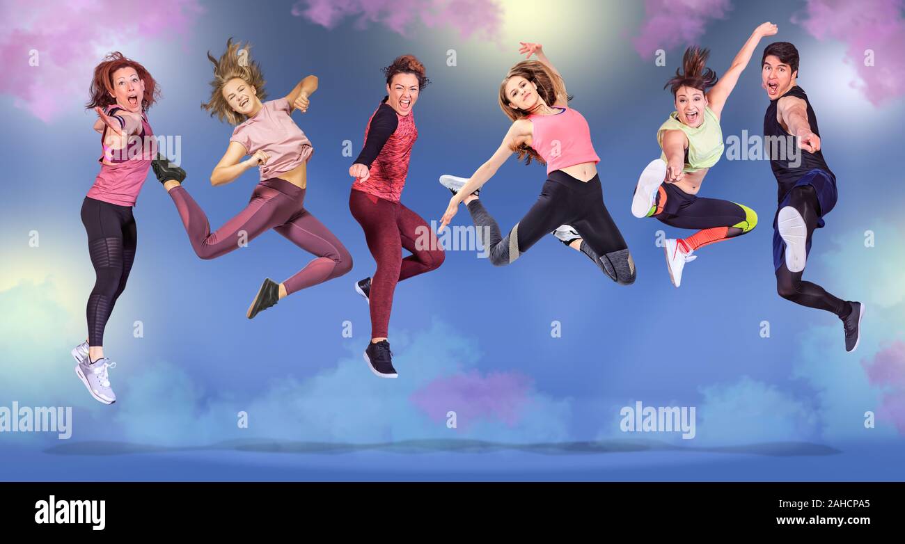 the group of trainers at fitness workout Stock Photo - Alamy
