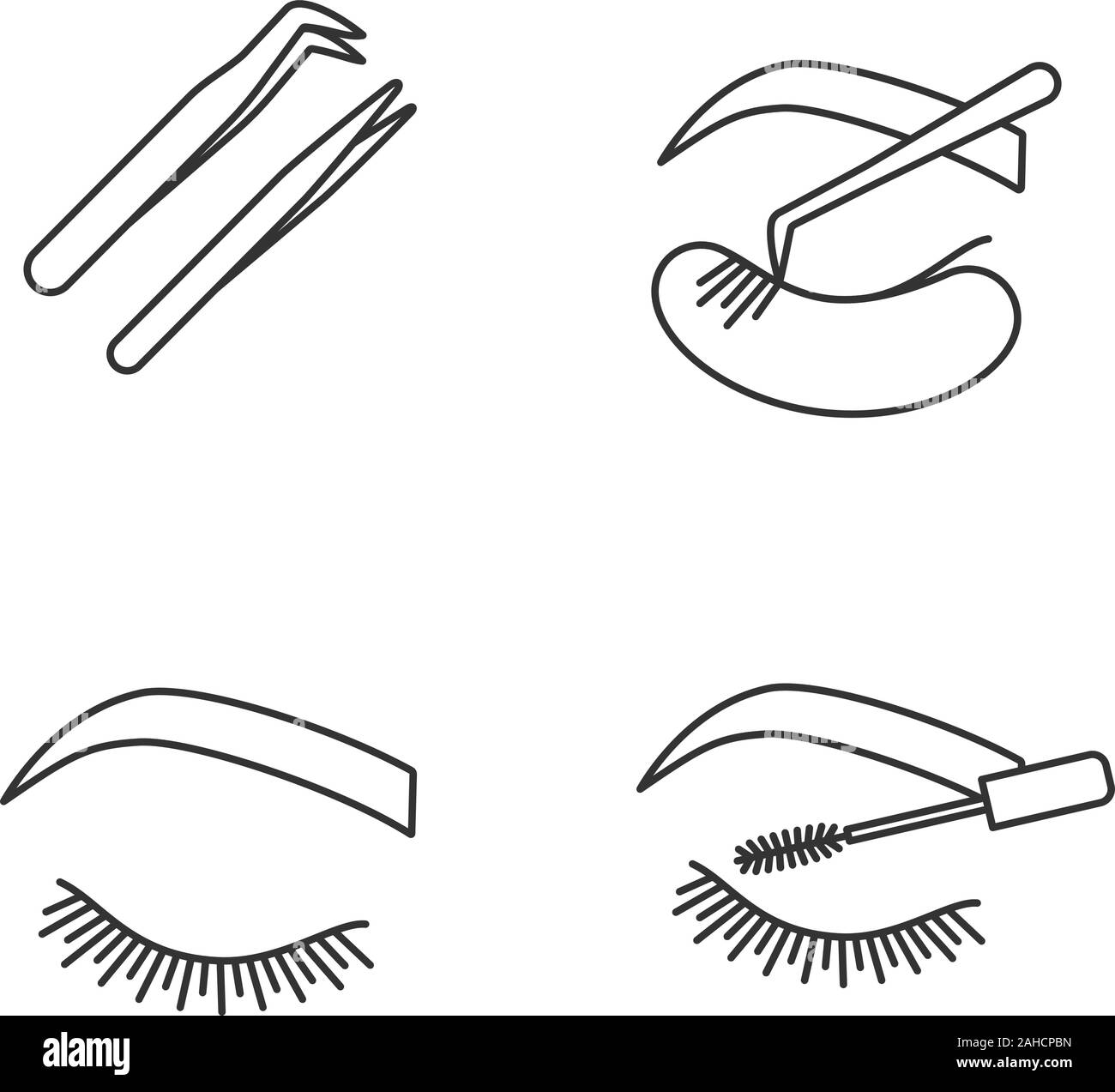 Eyelash extension linear icons set. Thin line contour symbols. Straight ...