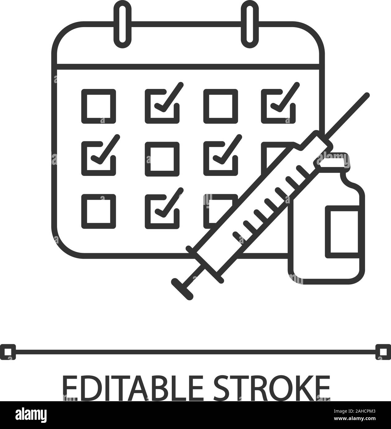 Vaccination calendar linear icon. Thin line illustration. Immunization ...