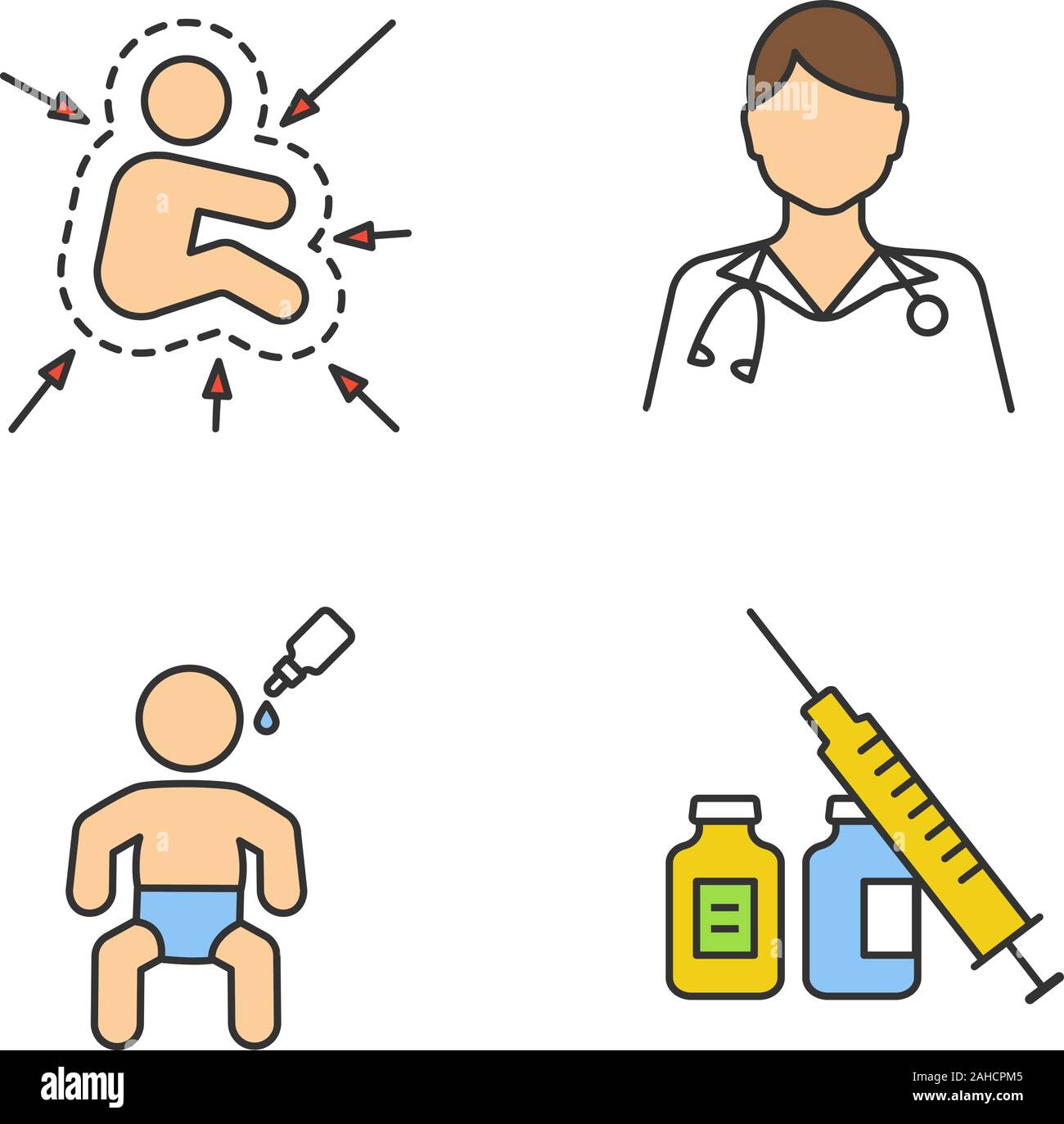 Kids vaccination and immunization color icons set. Pediatrics. Kid's ...